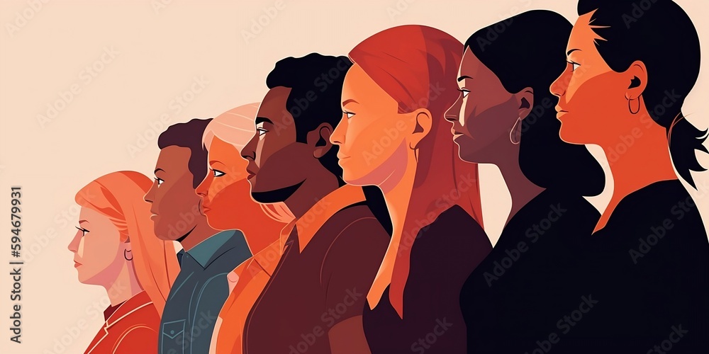 Side profile of a diverse group of people, Generative AI technology ...