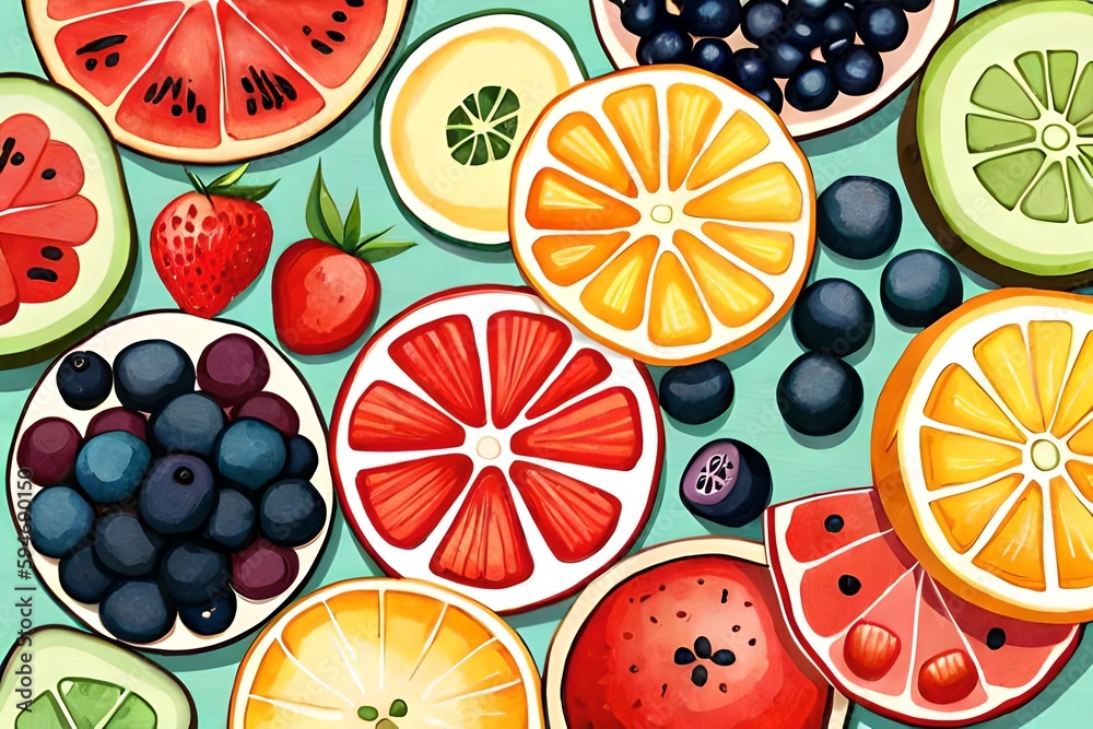 Watercolor summer fruits, summer clip art, created using generative AI ...