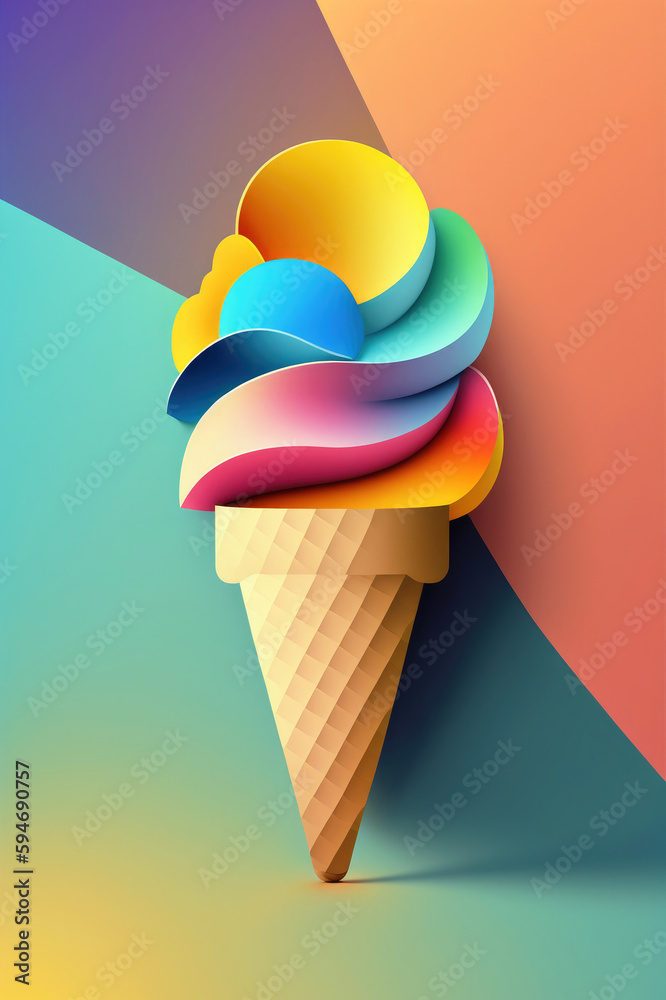 Colorful ice cream background, ice cream illustration with rainbow ...