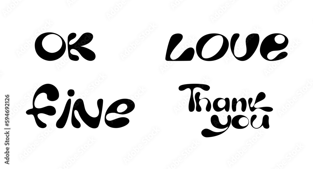 design vector sign ok, love, thank you, fine. Black silhouette isolated ...