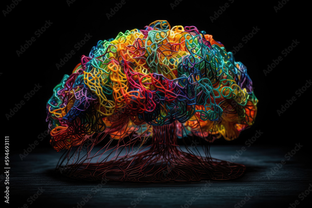 A multicolored magical tree with vivid shades of green, red, purple ...