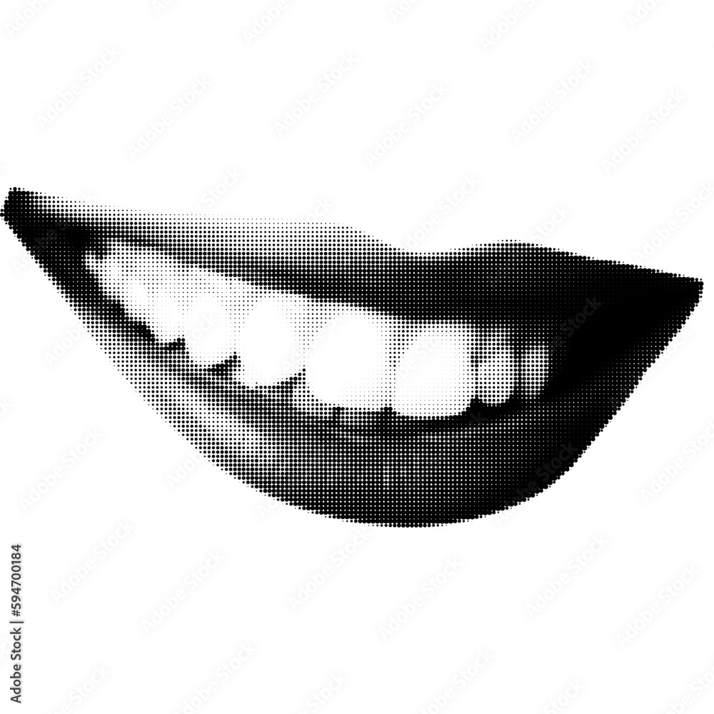 Smiling woman lips as retro halftone collage elements for mixed media ...