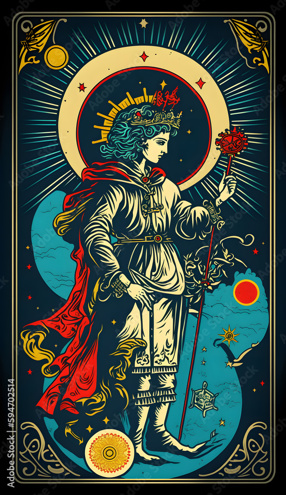 Magic color occult cards. Vintage mystic tarot cards with icon people ...