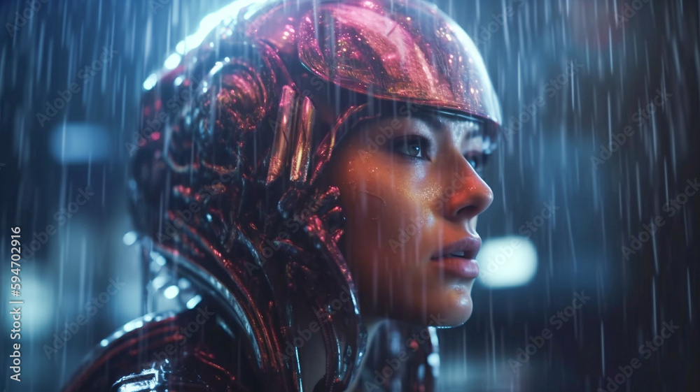 Futuristic portrait of half cyborg, half human in advanced technology ...