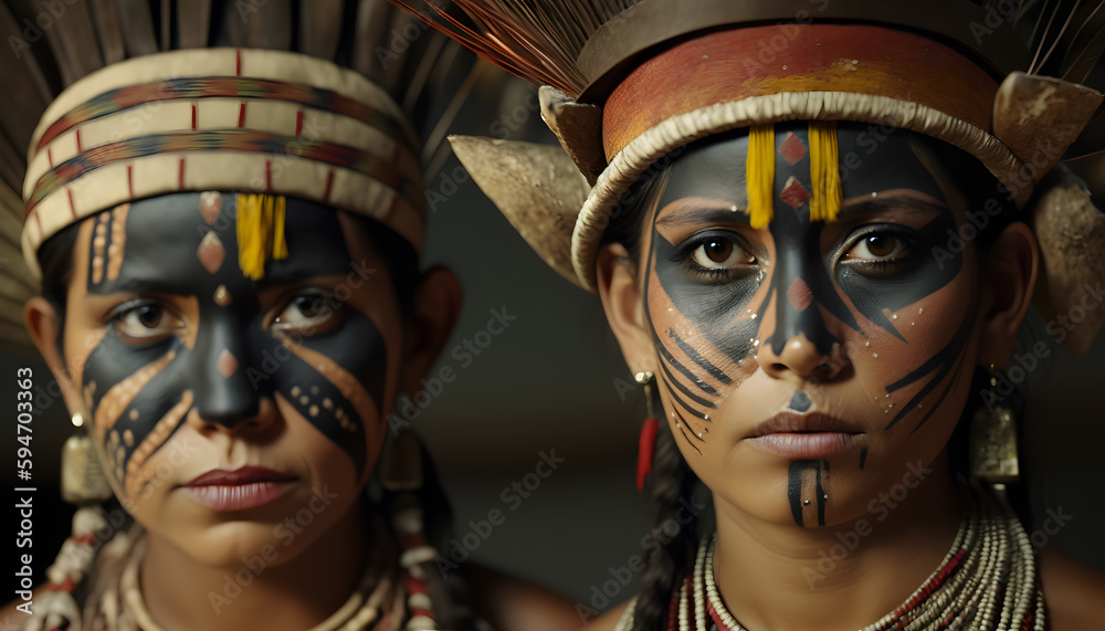 Portrait of Americans Indian people, America native man and woman ...