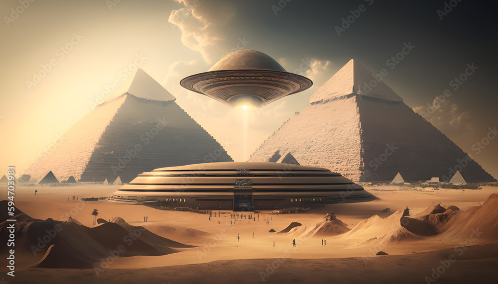 Concept Egypt and Aliens. Egyptian pyramids as landing and takeoff ...