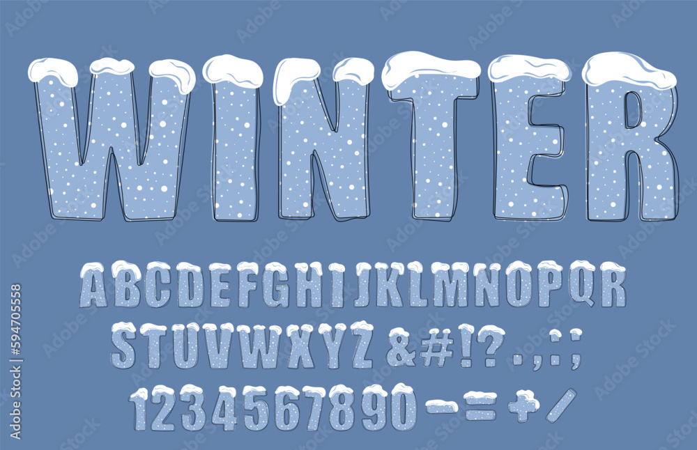 Winter trendy alphabet. Hand drawn doodle latin alphabet letters ...