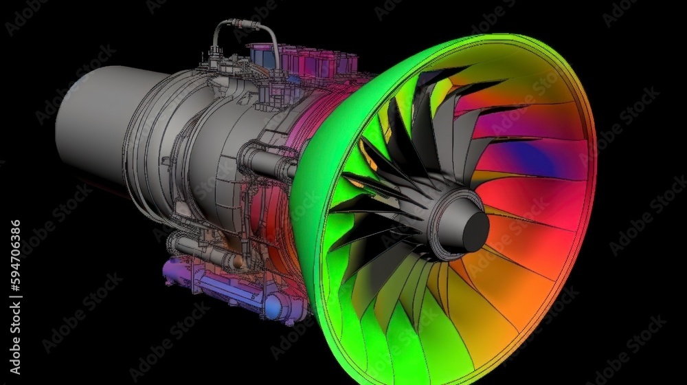finite element analysis of a jet motor engine, isolated industrial ...