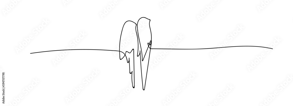 Continuous line two birds. Black doodles on a white background ...