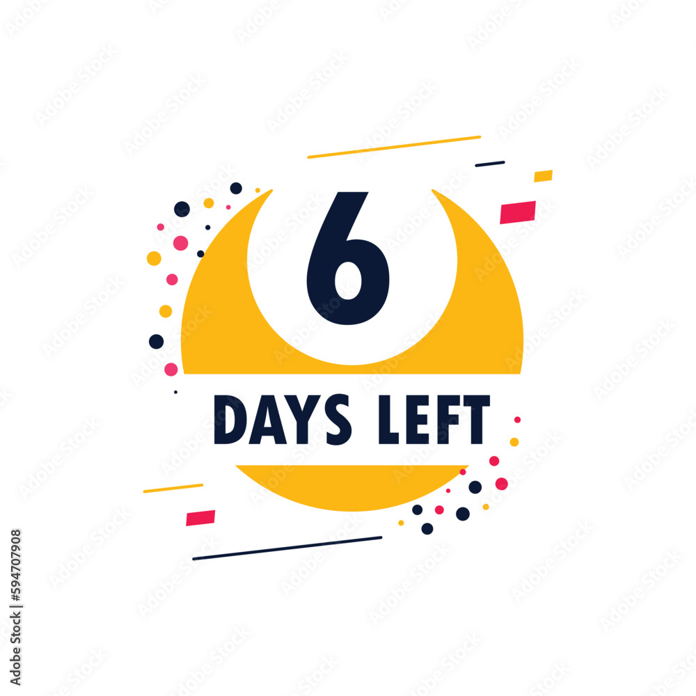 six days left icon. Offer countdown date number. Abstract banner with ...