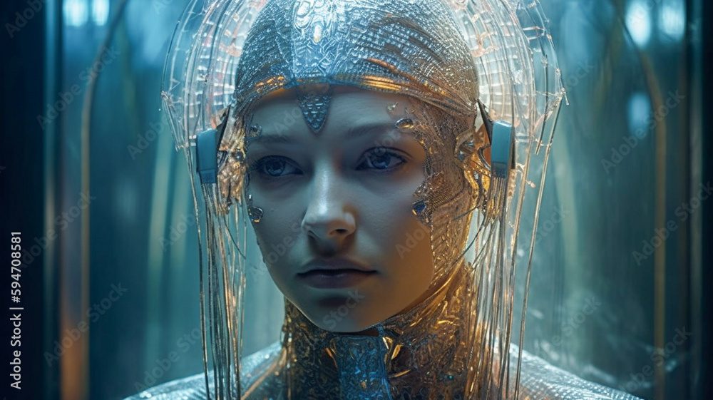 Futuristic portrait of half cyborg, half human in advanced technology ...