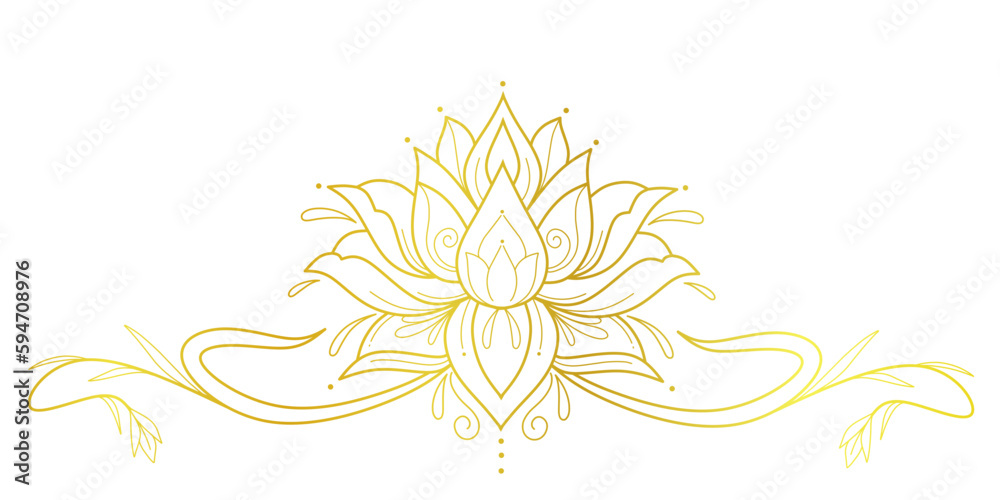 Golden lotus line art style vector illustration, lotus flower for vesak ...