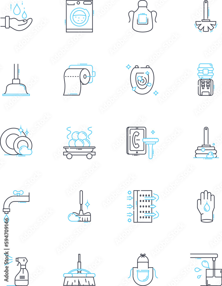 Purging linear icons set. Cleanse, Eliminate, Exorcise, Remove ...