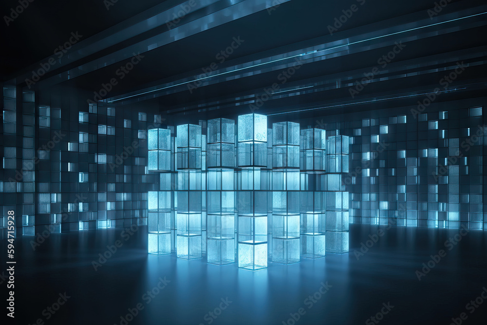 Generative AI illustration of modern spacious futuristic supercomputer ...