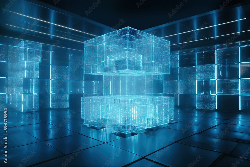 Generative AI illustration of modern spacious futuristic supercomputer ...