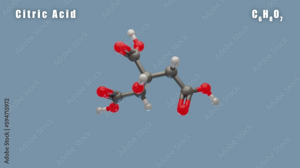 Citric Acid of C6H8O7 3D Conformer animated render. Food additive E330 ...
