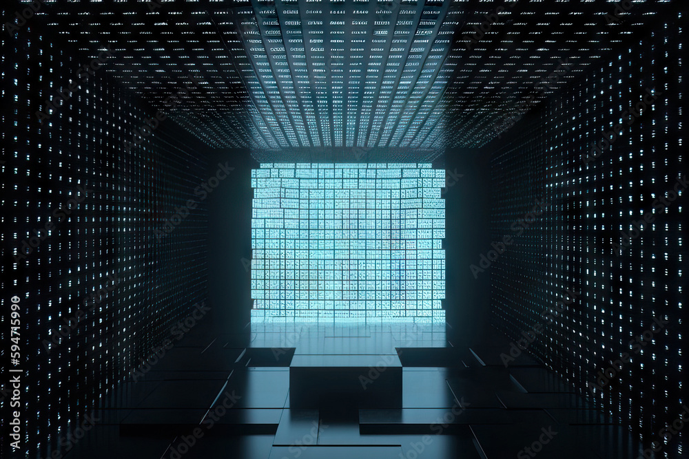 AI generated illustration of futuristic supercomputer with glowing wall ...