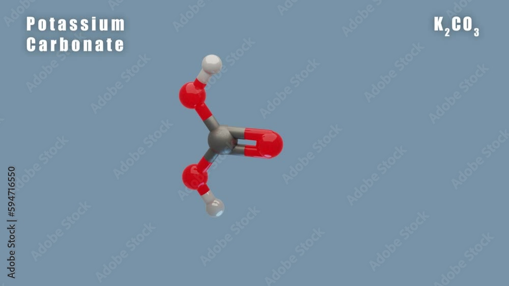 Potassium Carbonate of K2CO3 3D Conformer animated render. Food ...