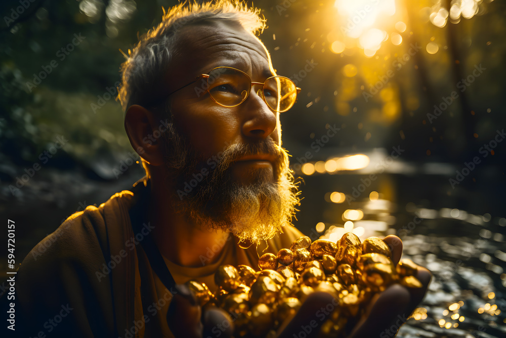 Gold digger traveler found a treasure trove of gold nuggets shining ...