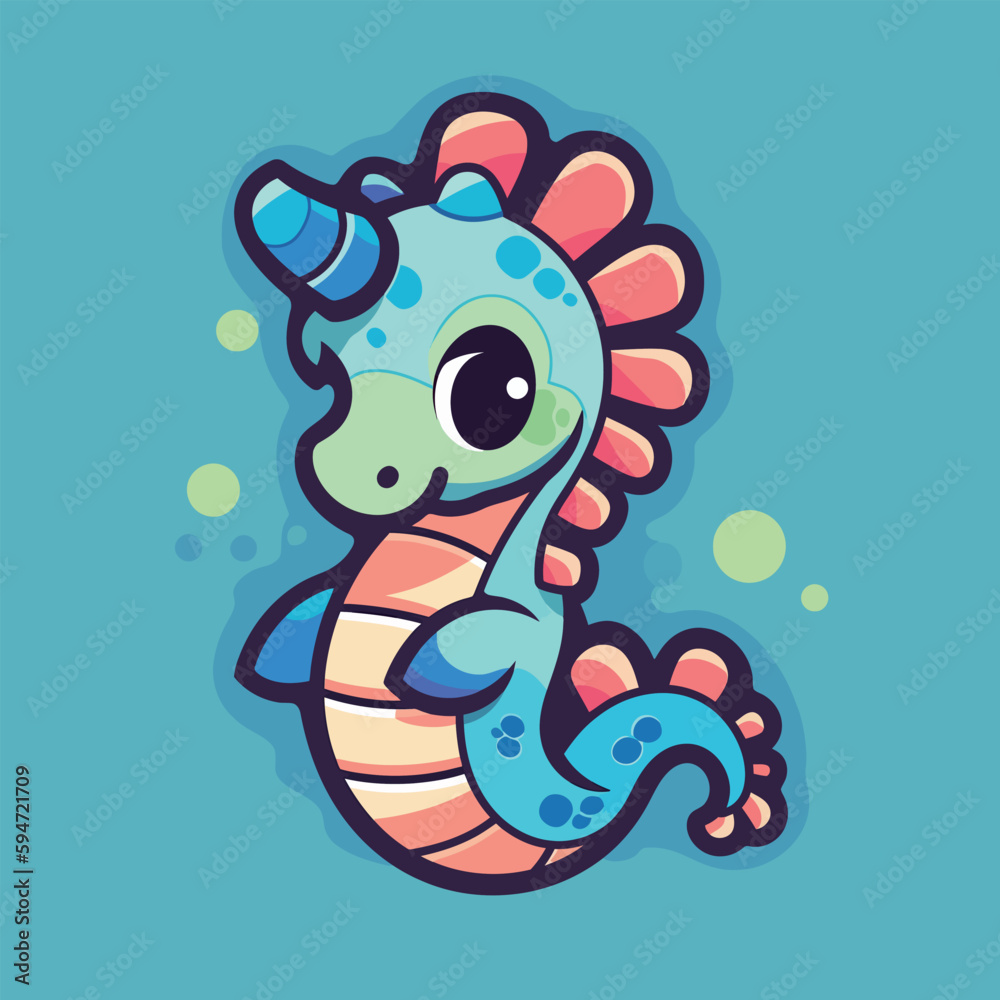 Cartoon funny seahorse mascot character vector illustration character ...