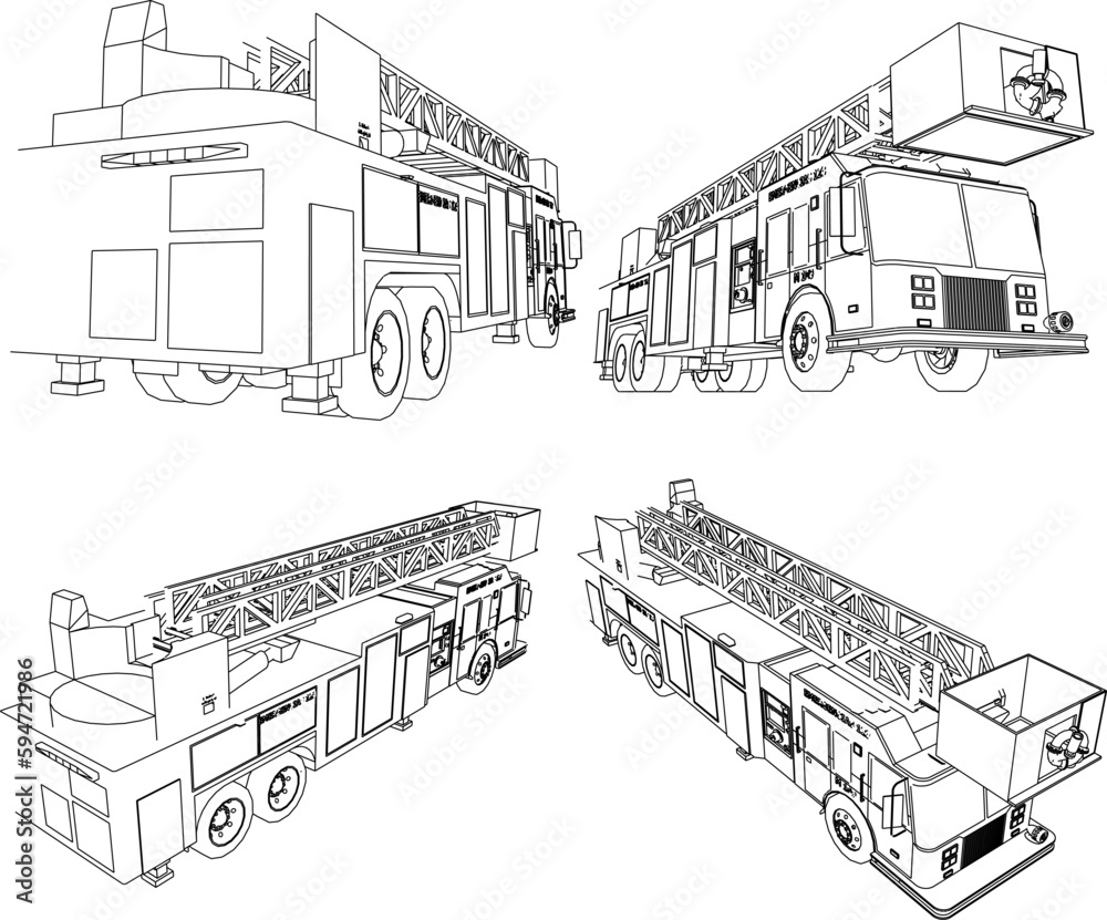 Vector sketch of urban fire engine illustration Stock Vector | Adobe Stock