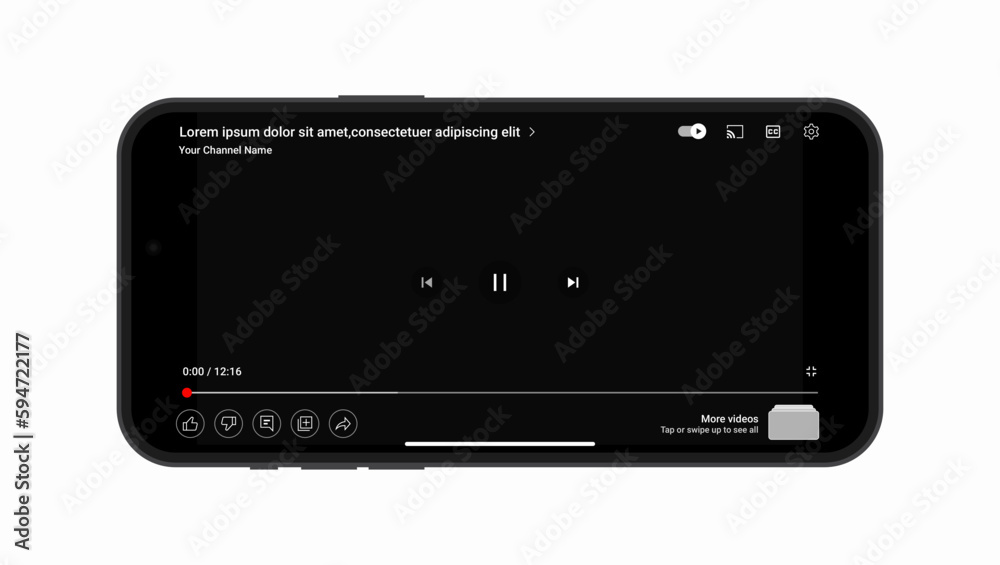 Youtube video player mockup on smartphone screen, Social media mobile ...