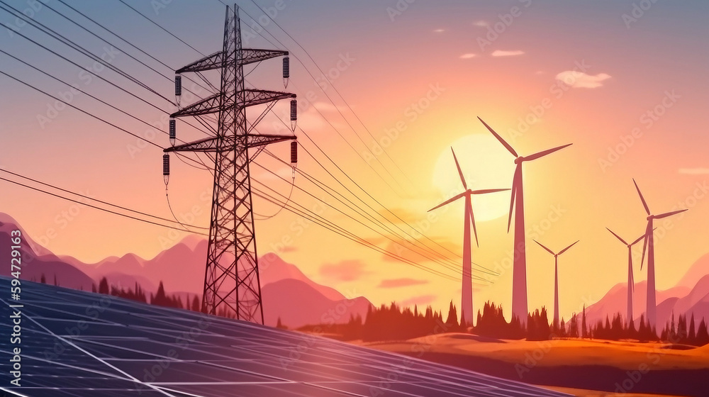 electricity is a natural power. a clean energy idea. wind turbine with ...