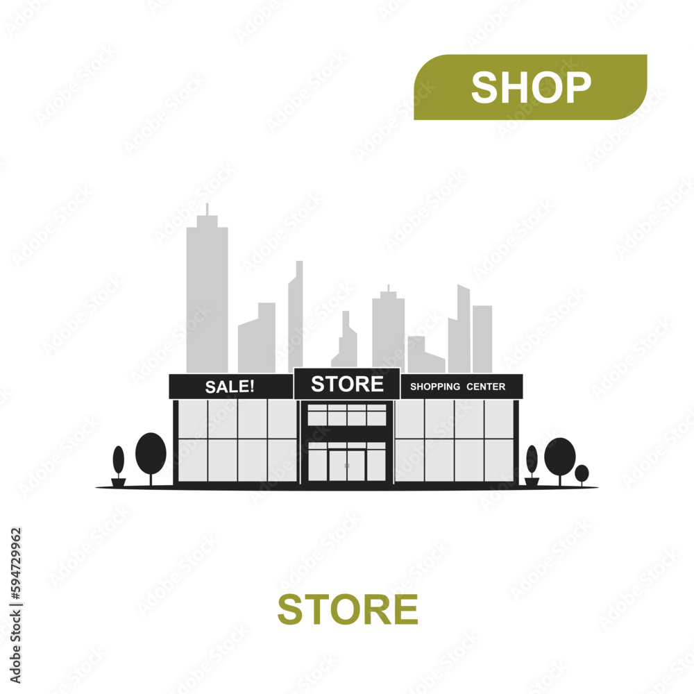 Illustration of a store. Vector icon on transparent background. Flat ...