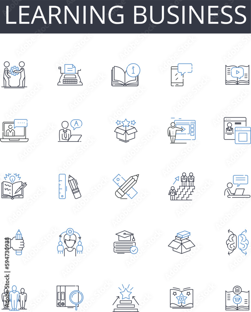 Learning business line icons collection. Advancement, Growth ...