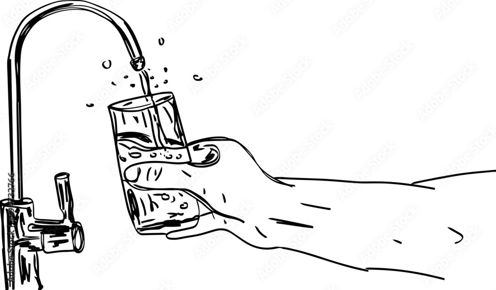 sketch drawing illustraiotn of holding a glass in hand and drinking ...