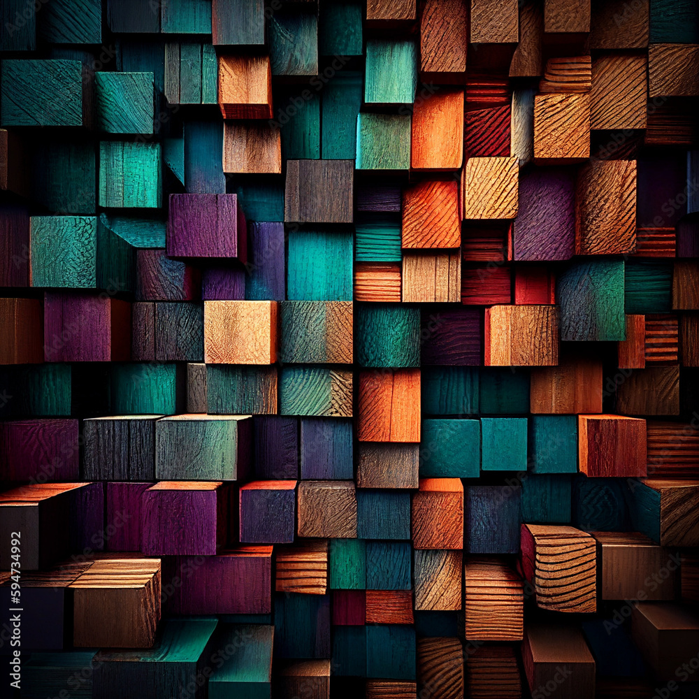 Aged colored wood blocks art texture abstract stack on the wall for ...