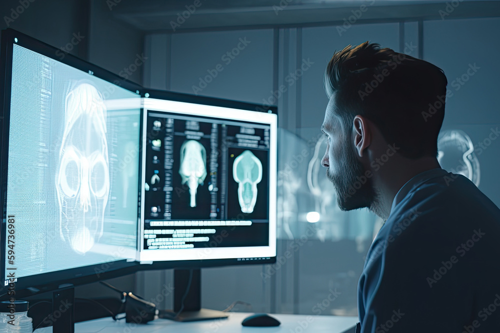 Generative AI illustration of concentrated young male doctor in uniform ...