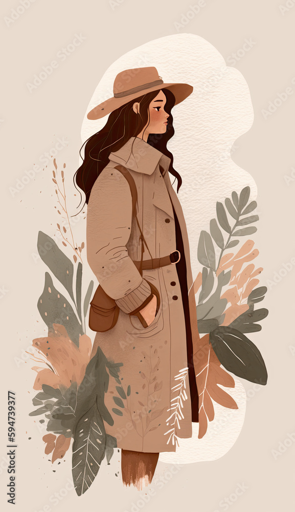 minimalist fictional female profile, style digital illustration, boho ...