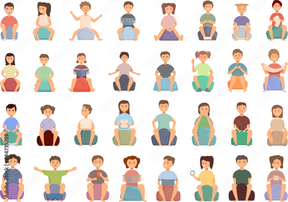 Potty training a child icons set cartoon vector. Toilet kids. Learn ...