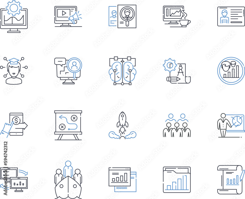 Investment portfolio line icons collection. Diversification, Risk ...