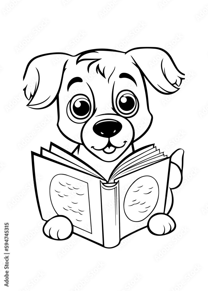 Dog Character Vector, Coloring Book Page with Dog, Coloring page ...