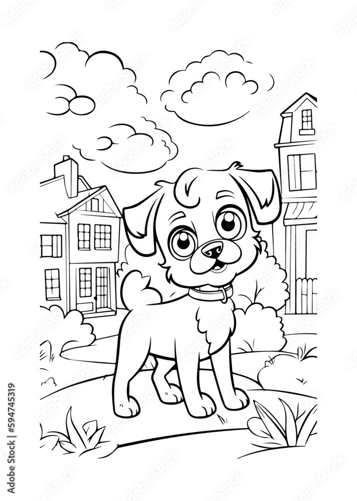 Dog Character Vector, Coloring Book Page with Dog, Coloring page ...