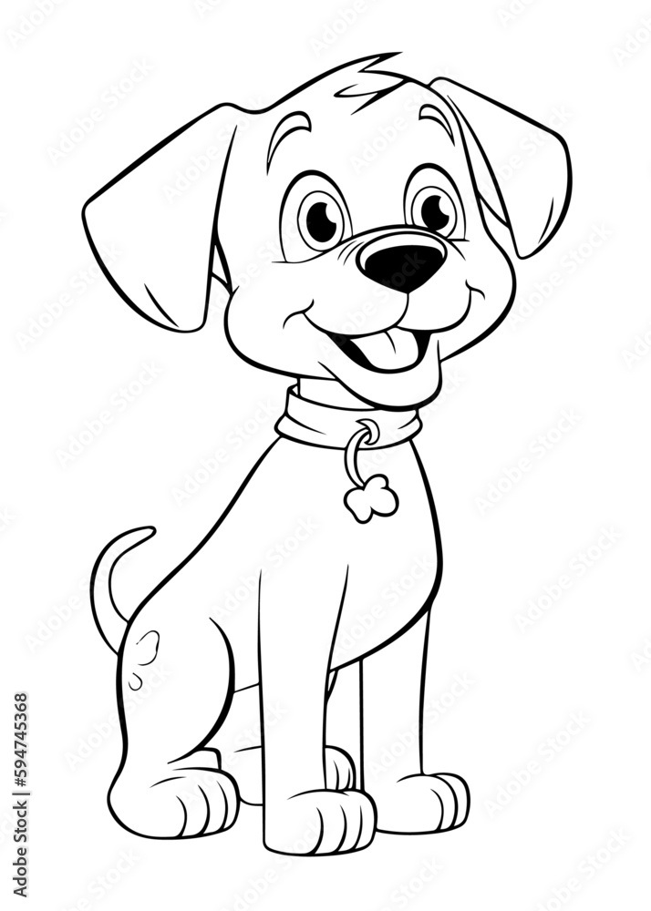 Dog Character Vector, Coloring Book Page with Dog, Coloring page ...