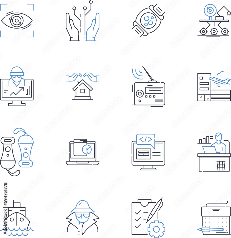 Cyber gadgets line icons collection. Encryption, Hacking, Firewall, Malware, Phishing ...