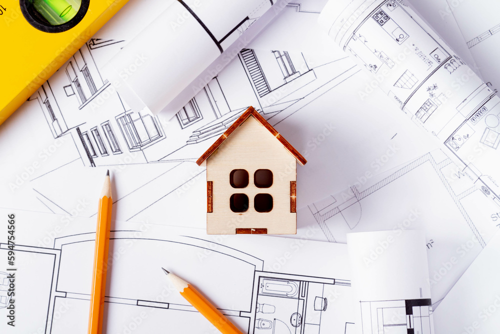 Home construction. Construction scheme. Work plan with dimensions and ...