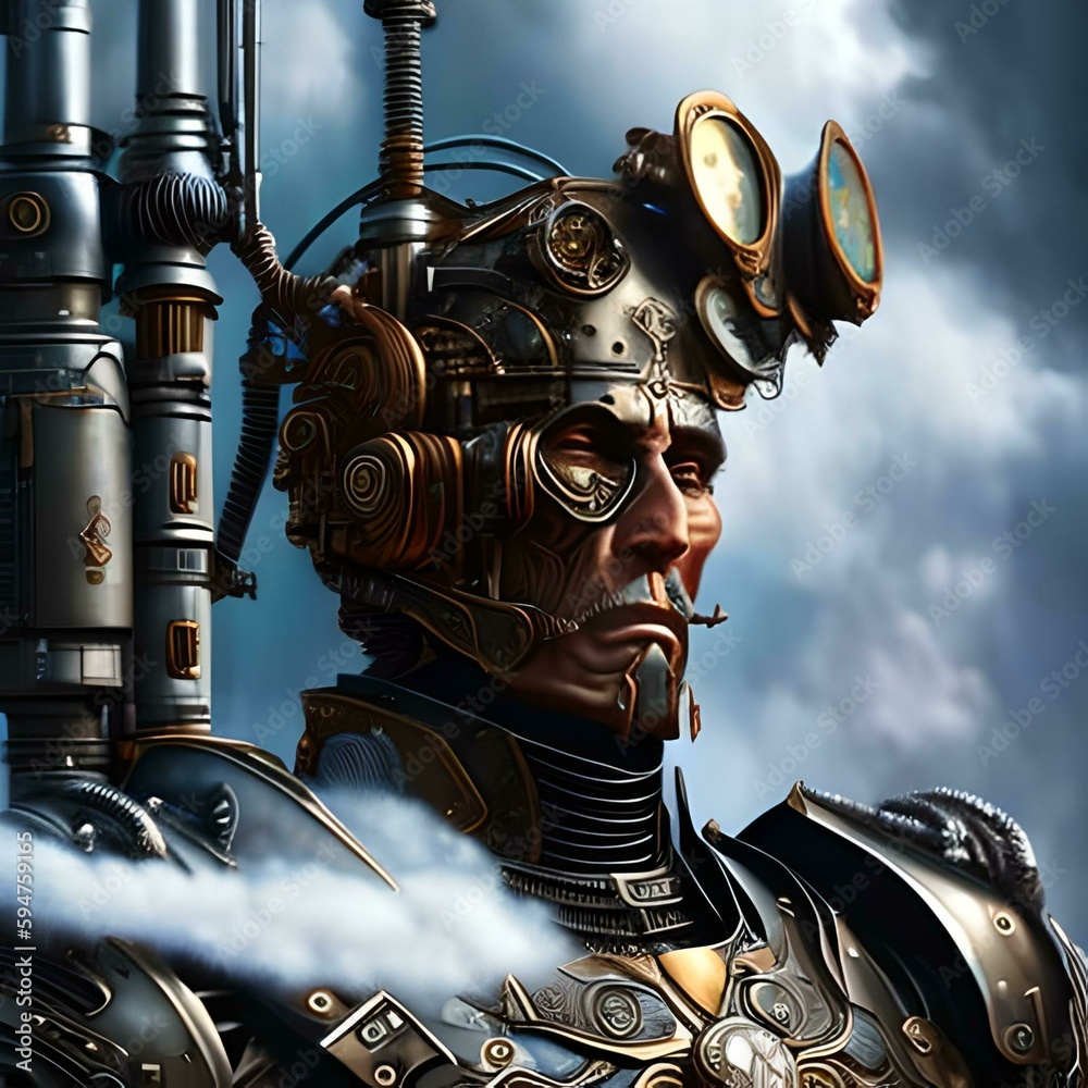 Futuristic and sci-fi human android portrait with pcb metallic skin and ...