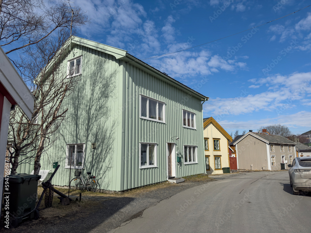 Spring in Mosjoen town - Walking through the streets with old wooden ...
