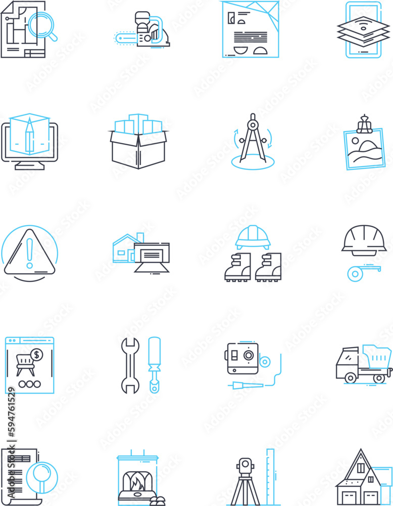 Foundation materials linear icons set. Concrete, St, Brick, Gravel ...
