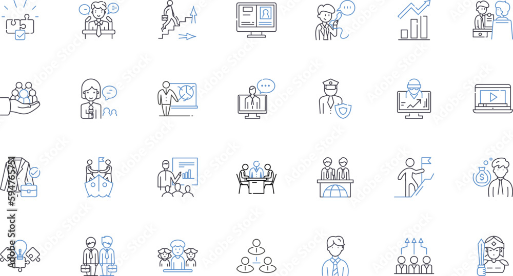 Officer and trade line icons collection. Authority, Regulation ...