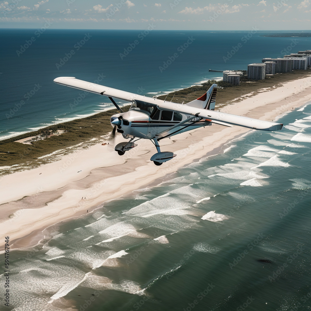 Cessna 172 seaplane over the beach Stock Illustration | Adobe Stock