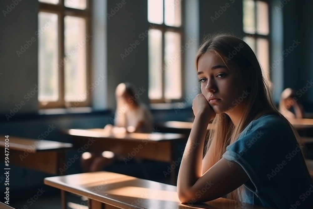 young woman or teenager with confused or negatively bad facial ...
