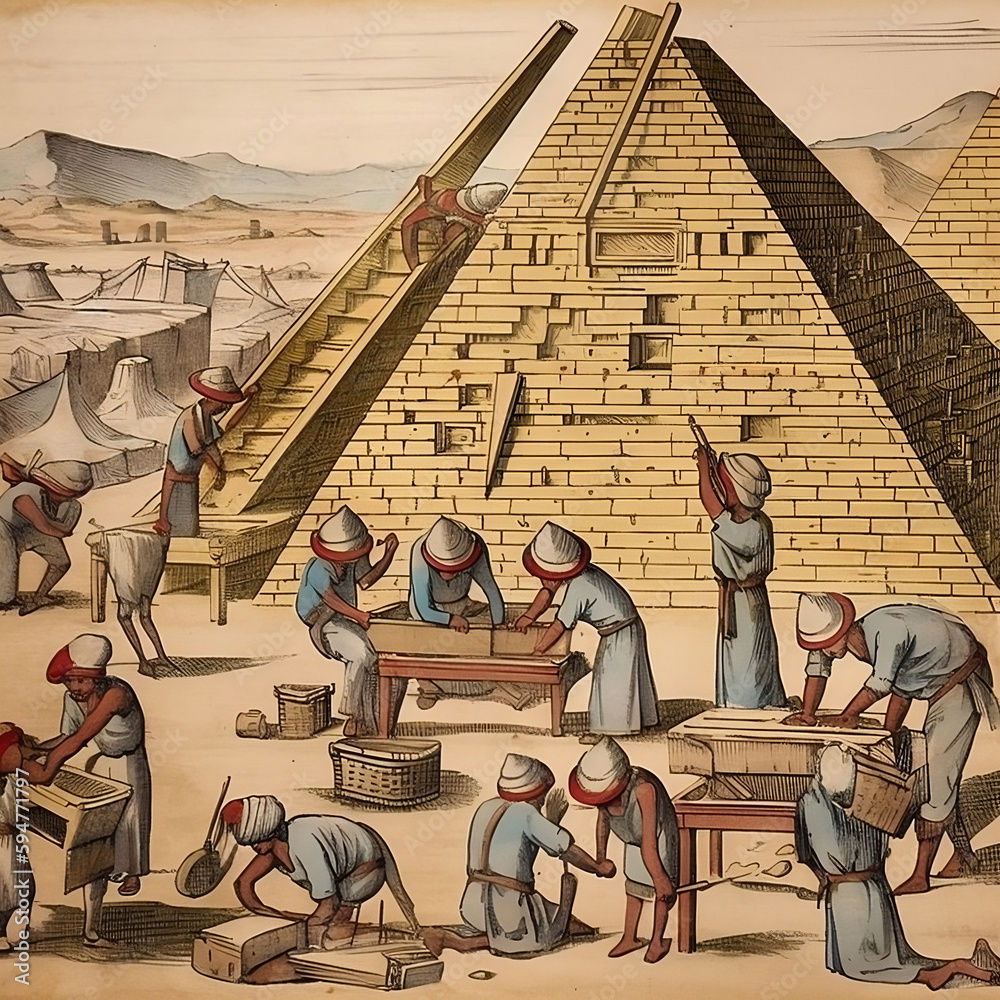 Egyptian papyrus style pyramid workers Stock Illustration | Adobe Stock
