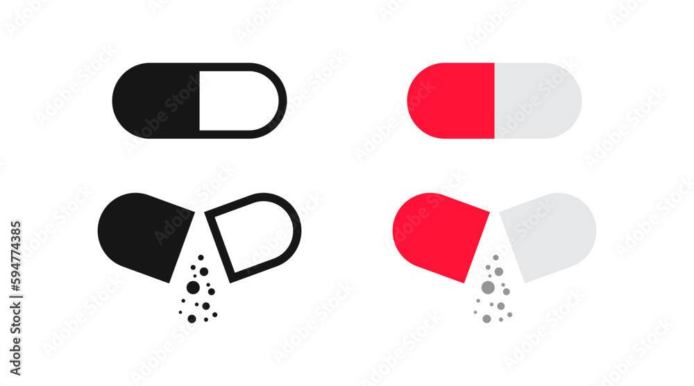 Medicine capsule icon. Pill symbol. Tablet signs. Medical drug symbols ...