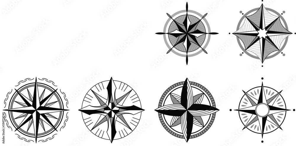 Wind rose compass. Navigation device with indication of the cardinal ...
