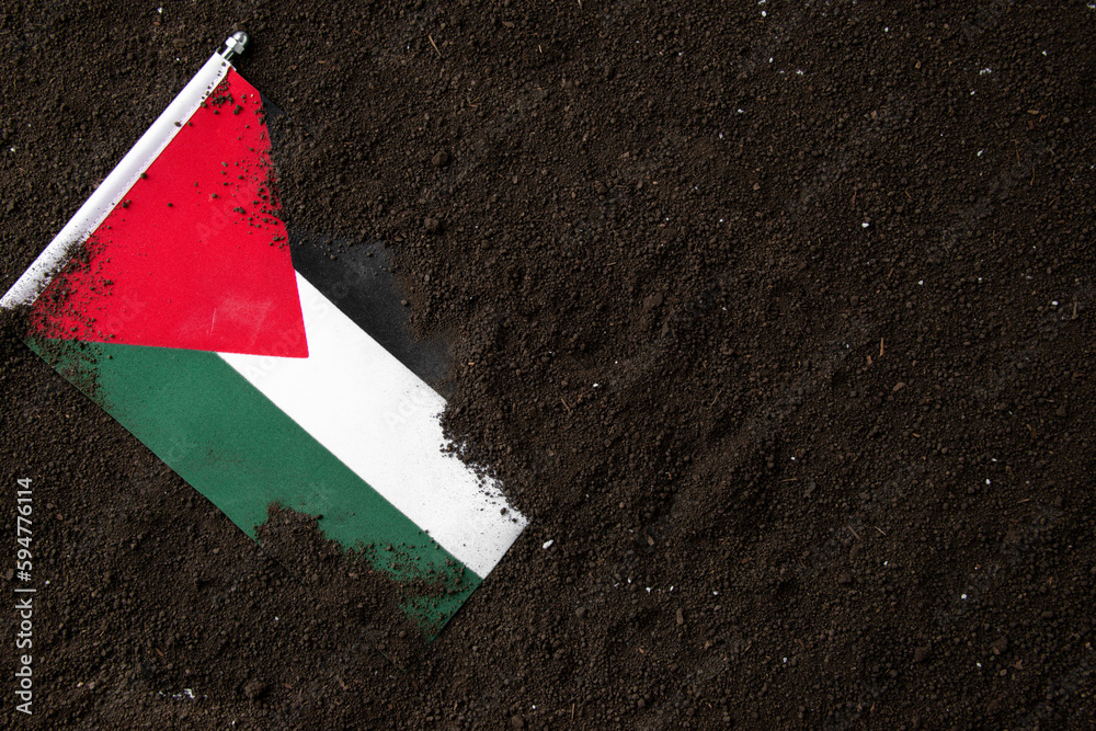top view palestinian flag on dark soil palestine funeral death Stock ...